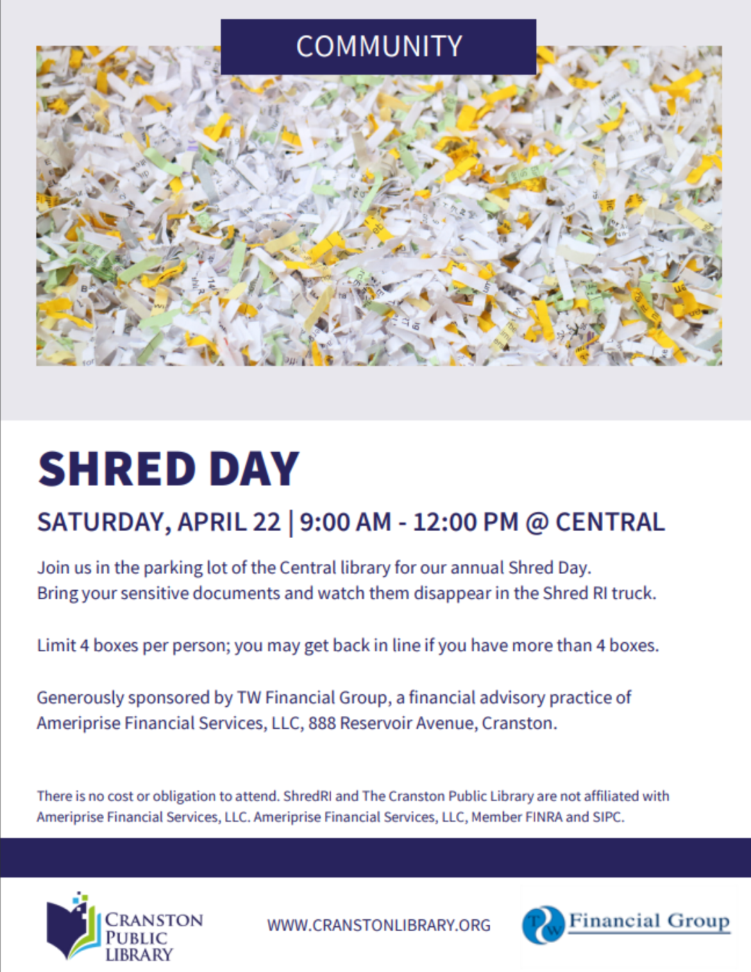 Mayor, Cranston Public Library Announce Annual 'Shred Day' on April 22